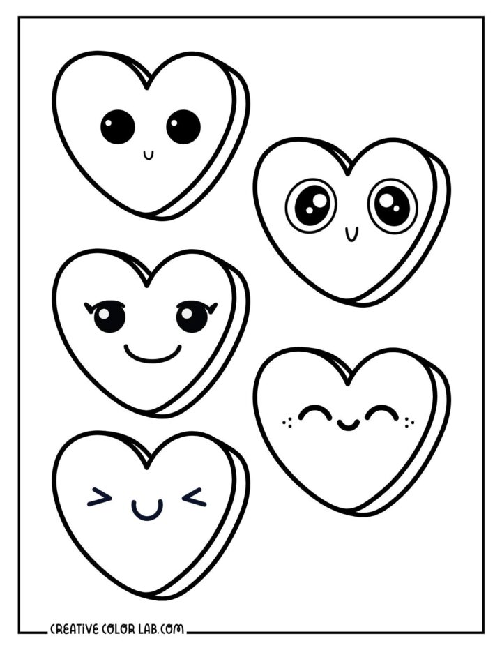 Printable Candy Conversation Hearts Coloring Pages | PDF Format