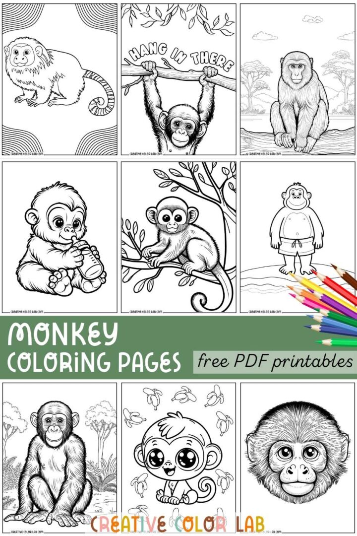 Printable Monkey Coloring Pages in PDF Format