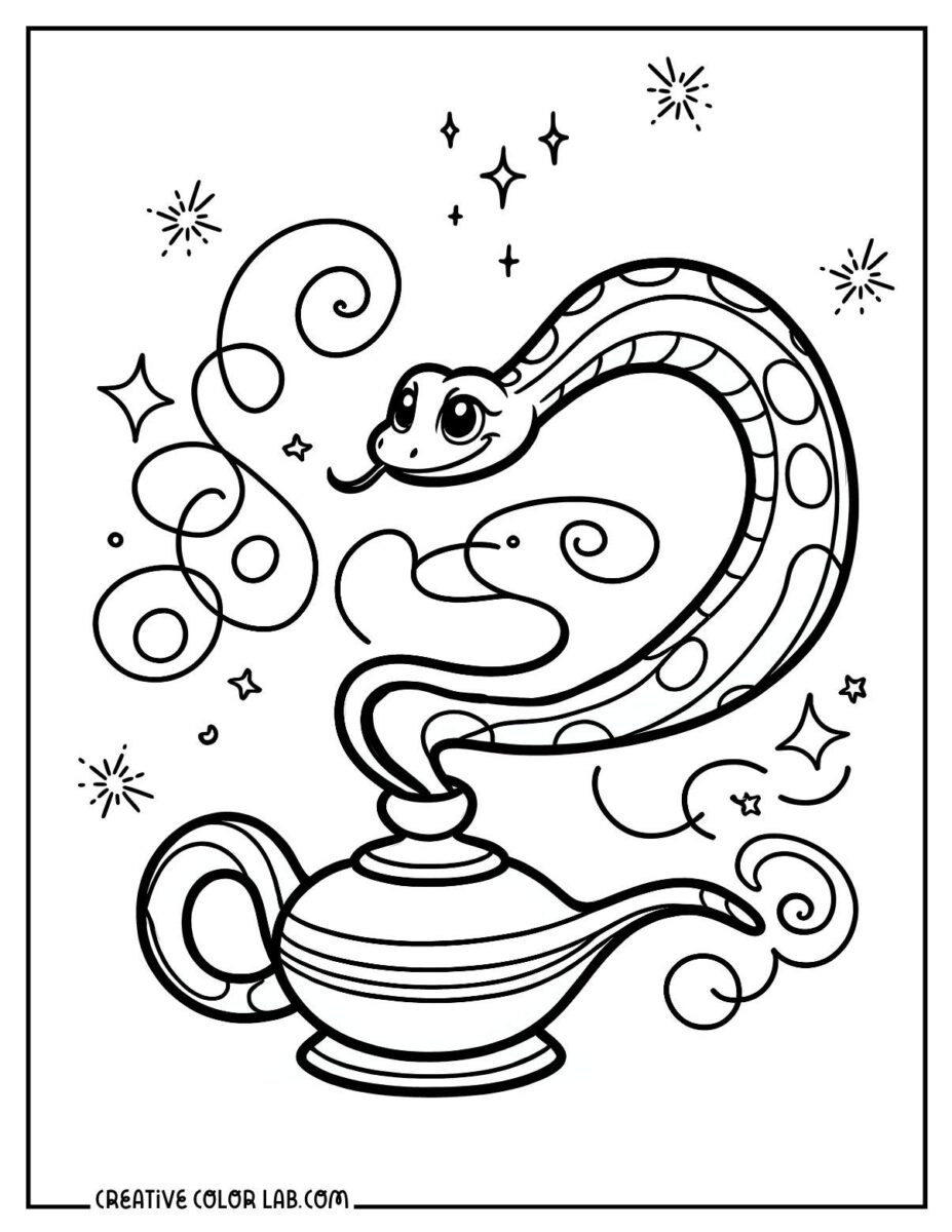 Coloring Genie Bottle Teapot Lamp Aladdin Pages Drawing Kids Stage Play ...