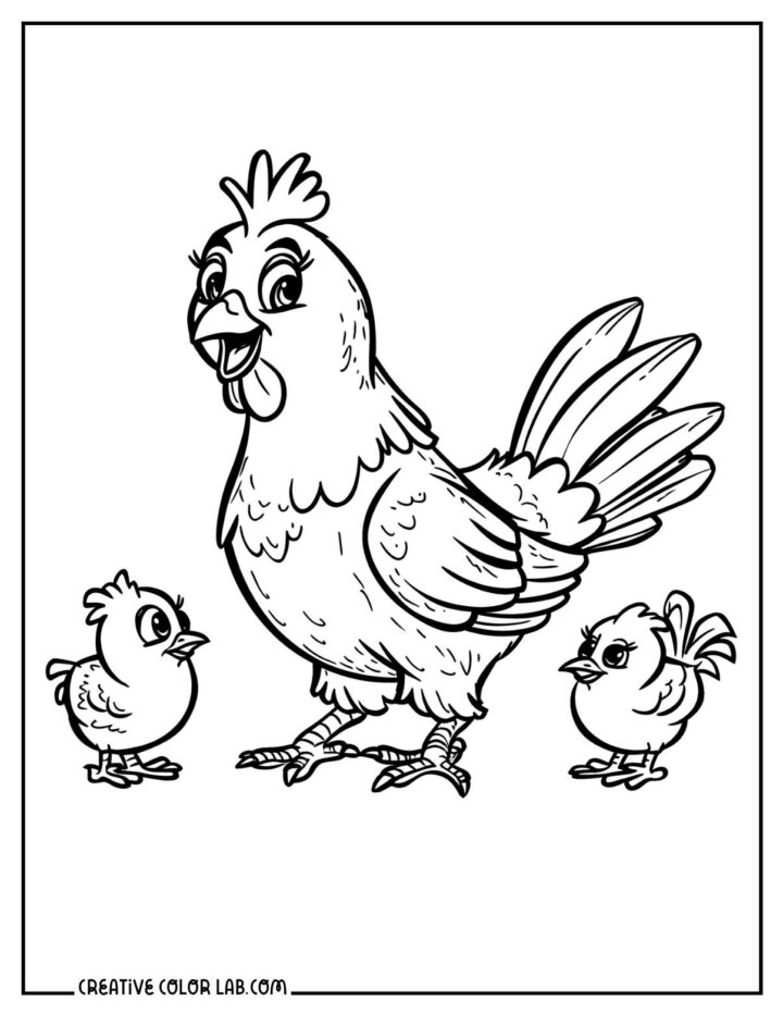 Rooster, Hen + Chicken Coloring Pages | PDFs to Download