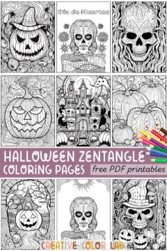 Halloween Zentangle Coloring Pages | PDF Printables