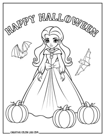 Princess Halloween Coloring Pages PDF
