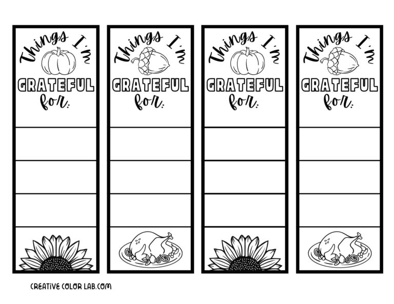 Thanksgiving Bookmarks to Color | Free PDF Printables
