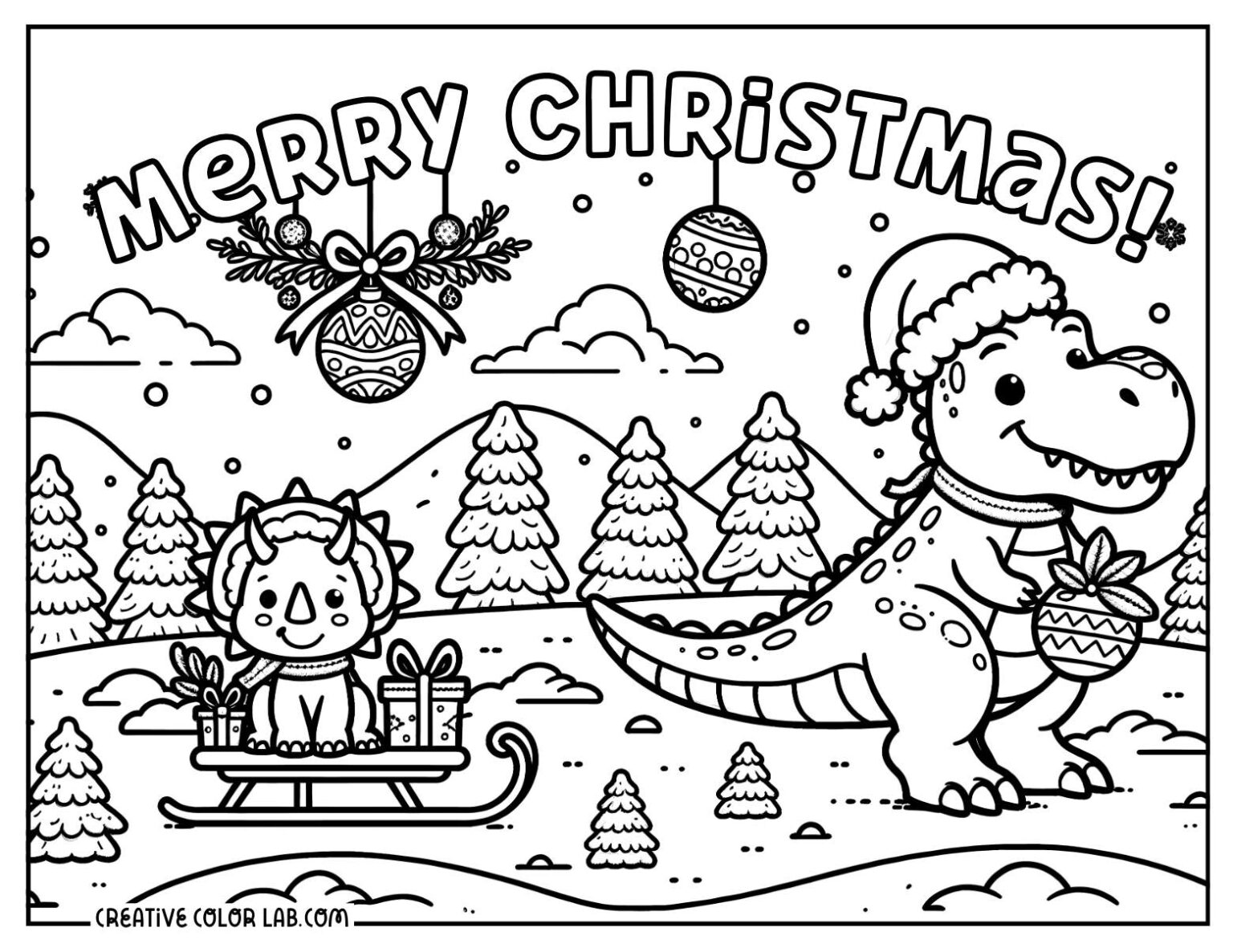 Dinosaur Christmas Coloring Pages | Free PDFs to Color