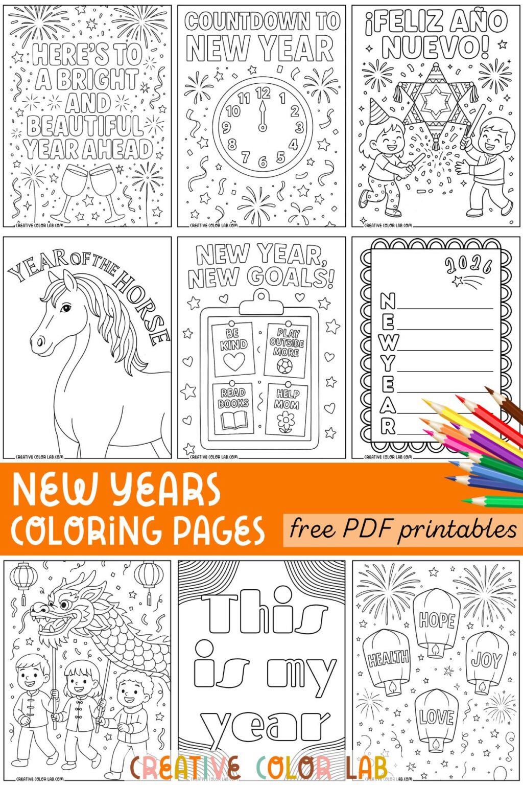 35 Free New Year Coloring Pages | Printable PDFs