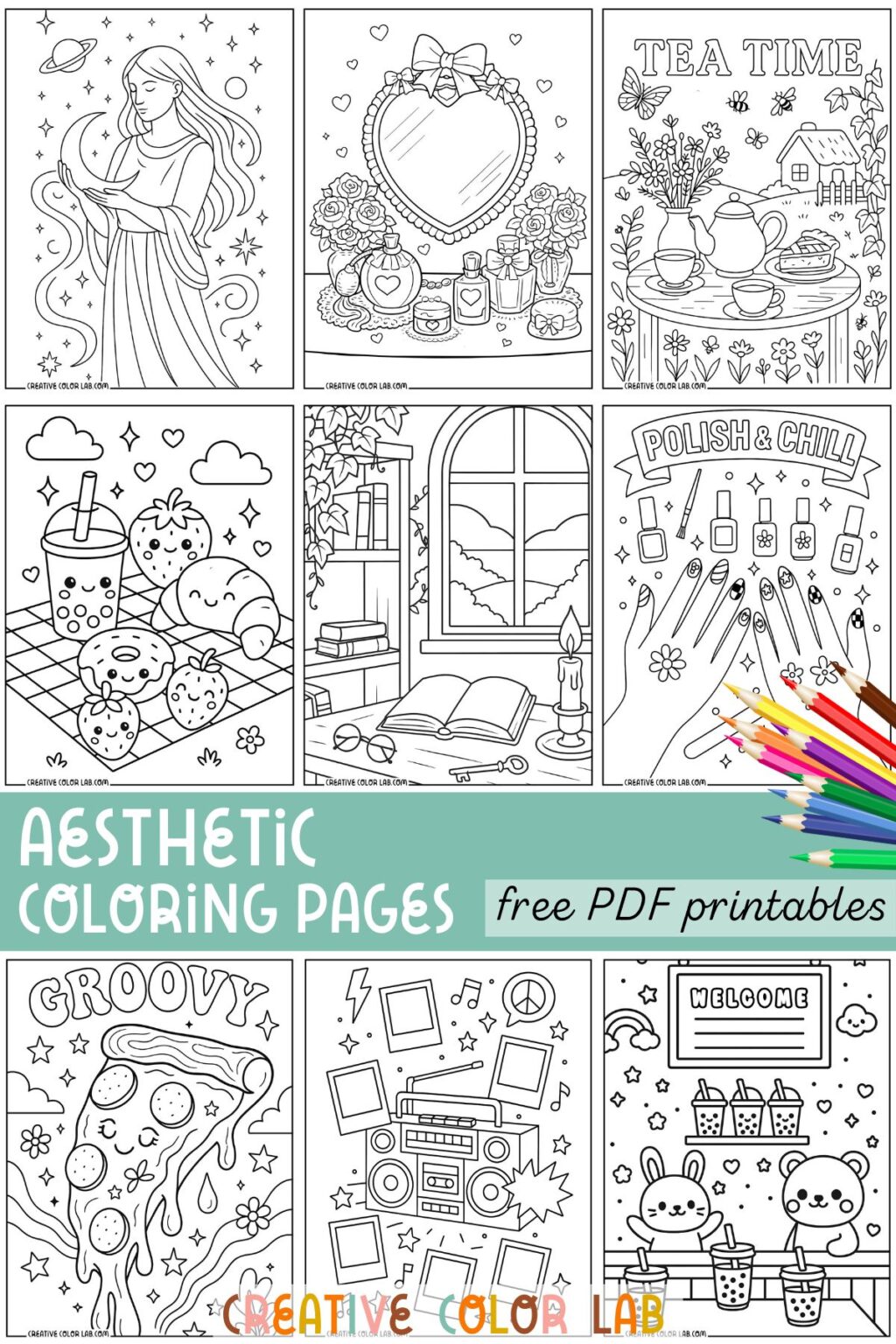 39 Aesthetic Coloring Pages | Free Printable PDFs